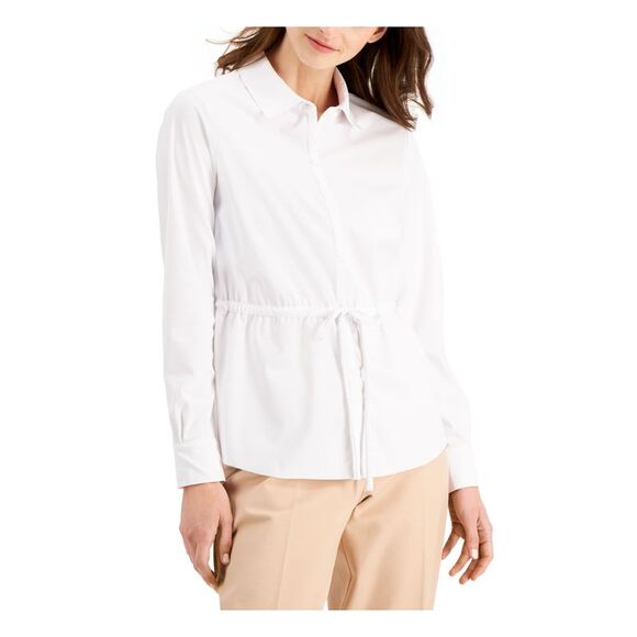 Alfani | Tops | Alfani Womens Tie Cuffed Collared Wear To Work Button ...